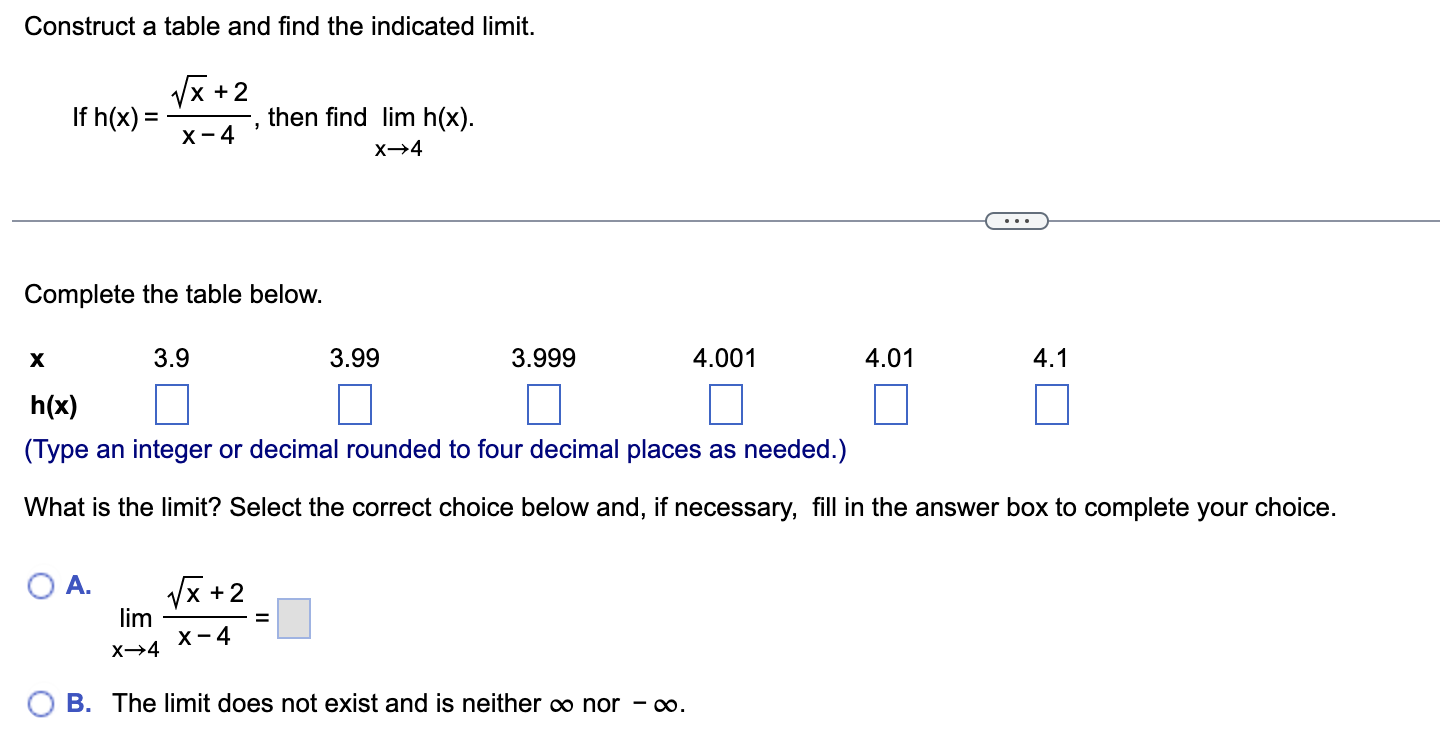 Solved Construct a table and find the indicated limit. If | Chegg.com