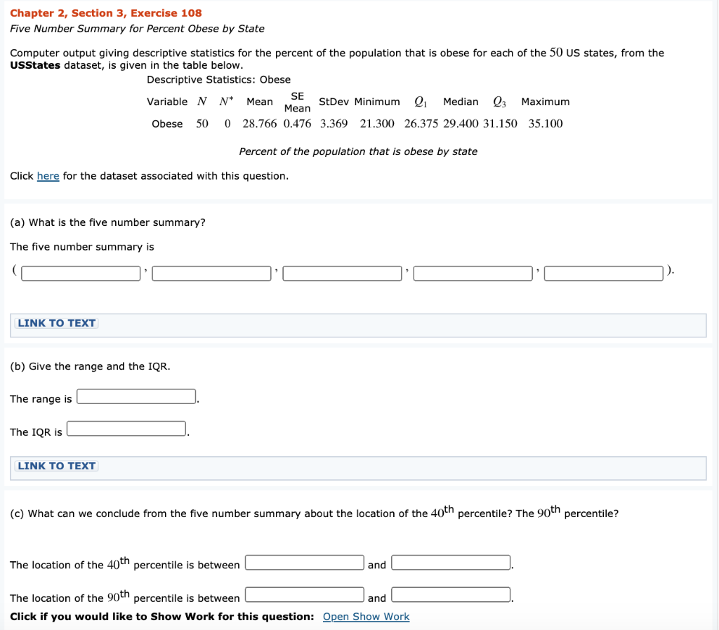Solved Chapter 2, Section 3, Exercise 108 Five Number | Chegg.com