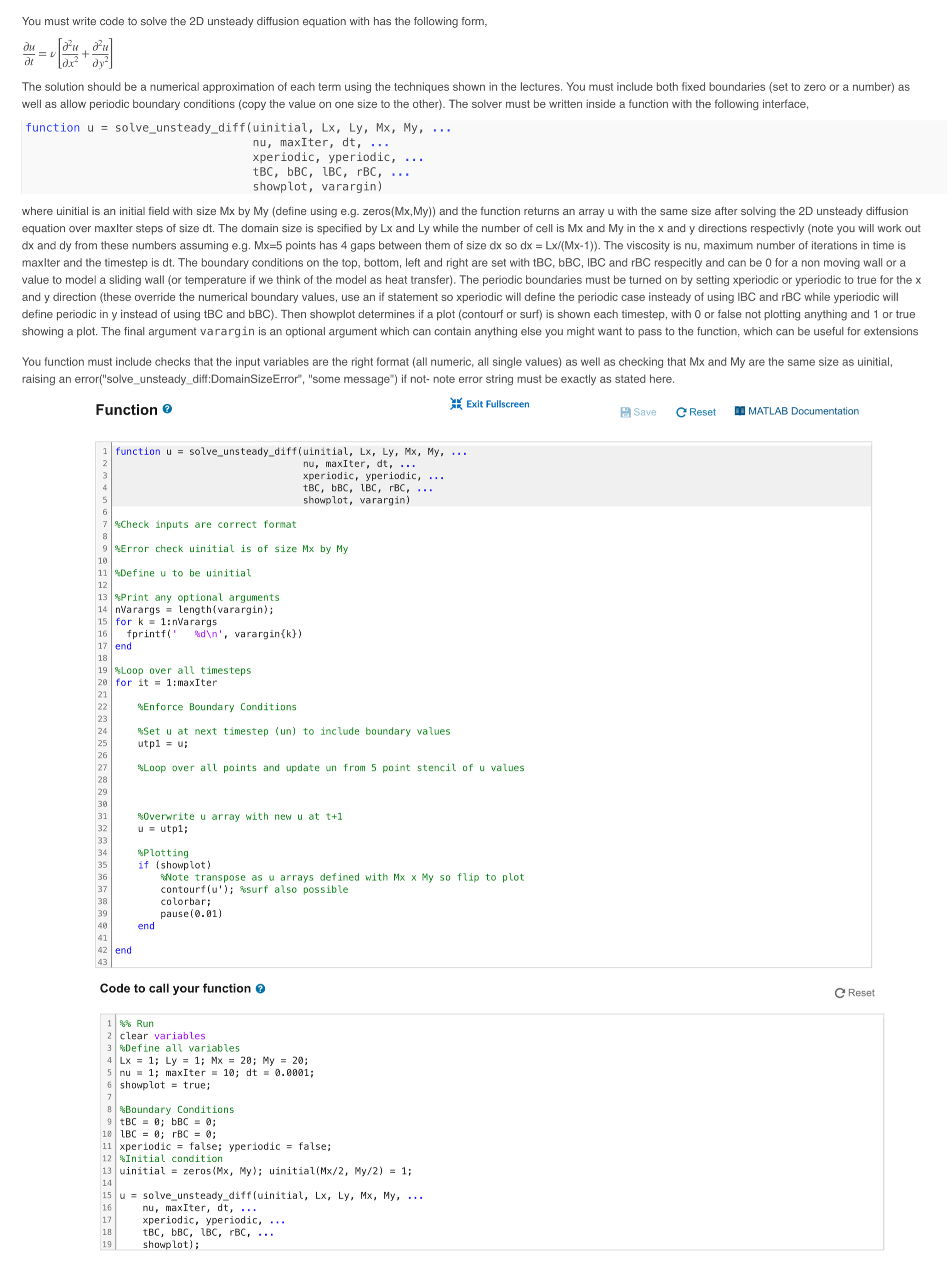 Solved You must write code to solve the 2D unsteady | Chegg.com