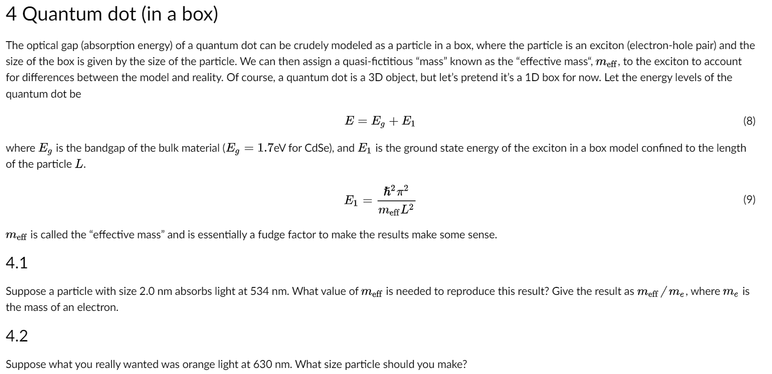 Solved The optical gap (absorption energy) of a quantum dot | Chegg.com