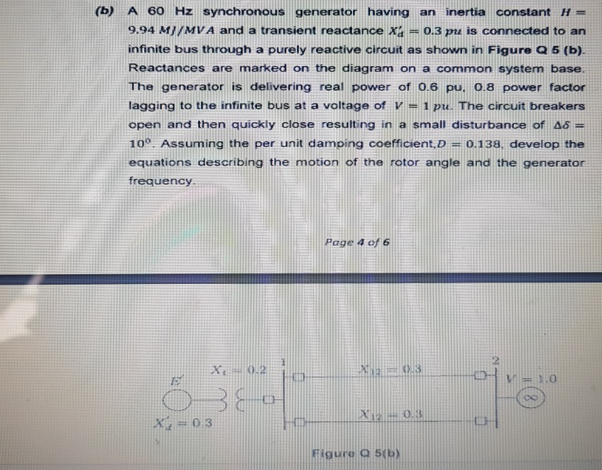 Solved ) A 60 Hz synchronous generator having an inertia | Chegg.com