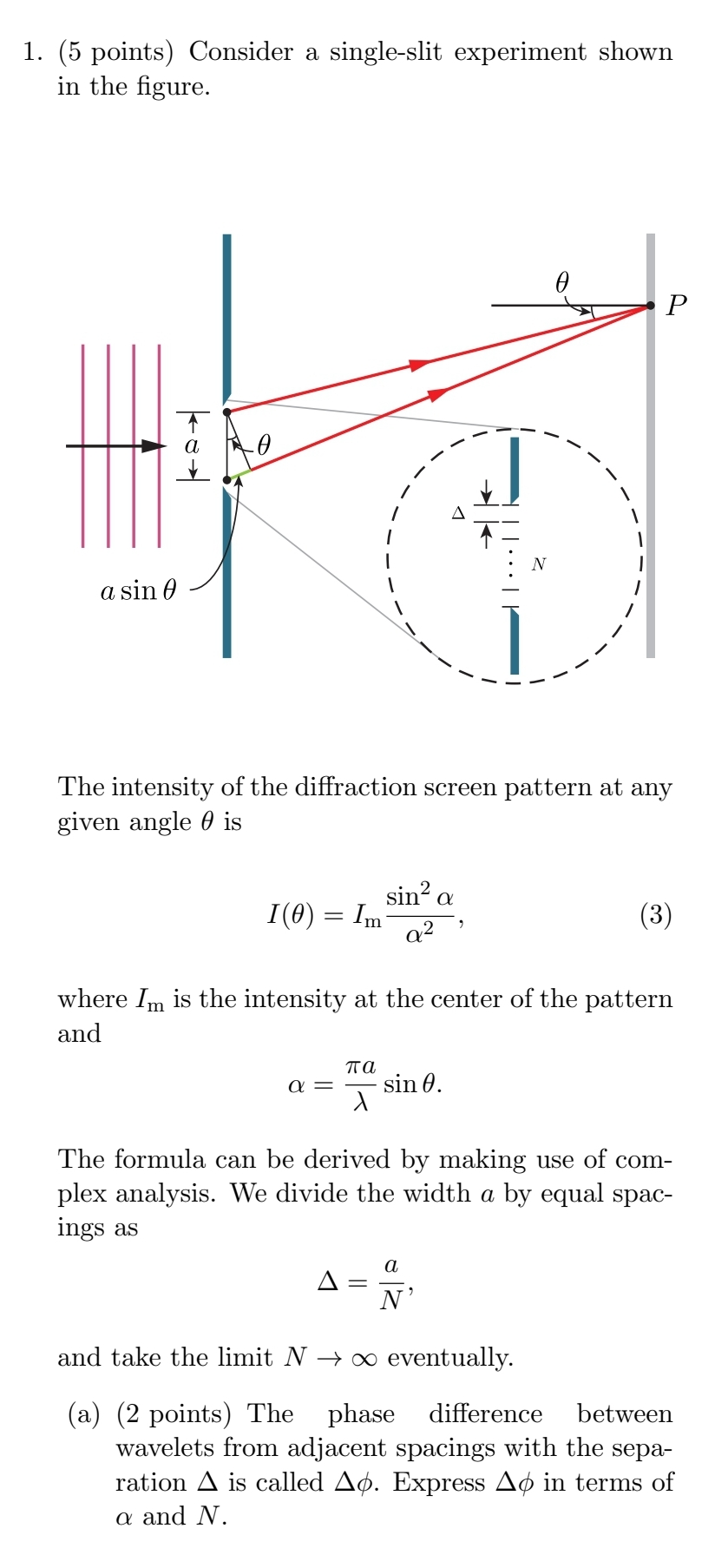 1. (5 points) Consider a single-slit experiment shown | Chegg.com
