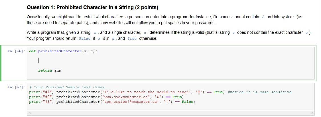 Solved Question 1: Prohibited Character in a String (2 | Chegg.com