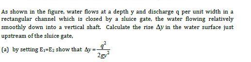 Solved As shown in the figure, water flows at a depth y and | Chegg.com