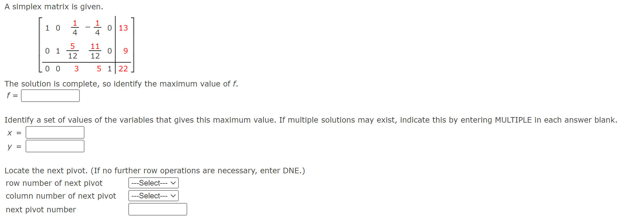 Solved A simplex matrix is given. | Chegg.com