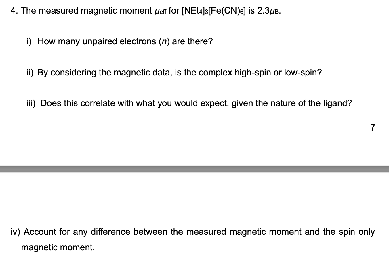 Solved The measured magnetic moment μeff ﻿for | Chegg.com