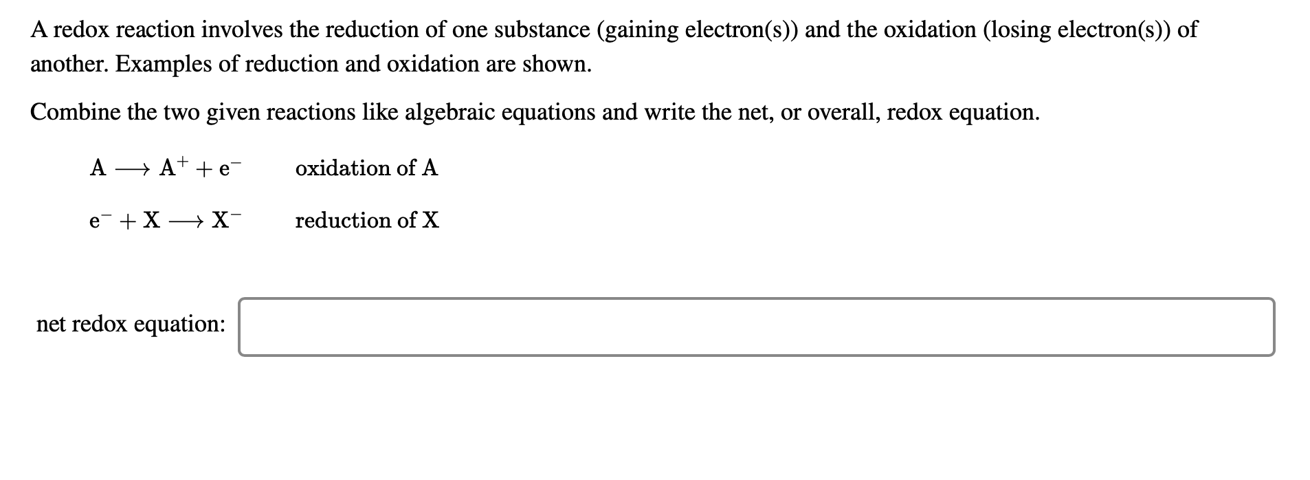 Solved A redox reaction involves the reduction of one | Chegg.com