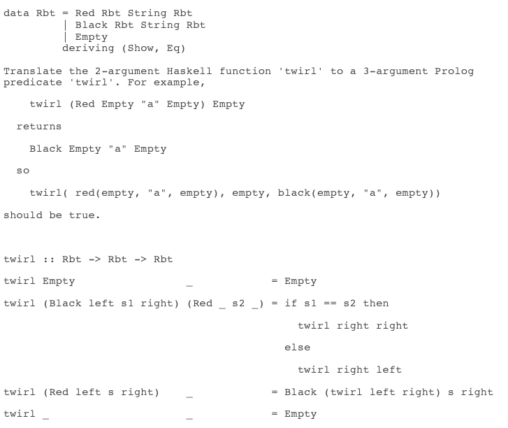 Translate the 2-argument Haskell function 'twirl" to | Chegg.com