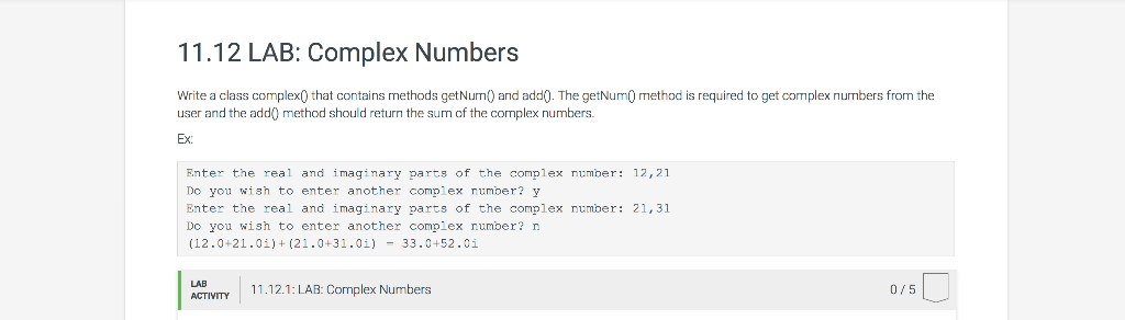 Solved 11.12 LAB: Complex Numbers Write a class complex0 | Chegg.com