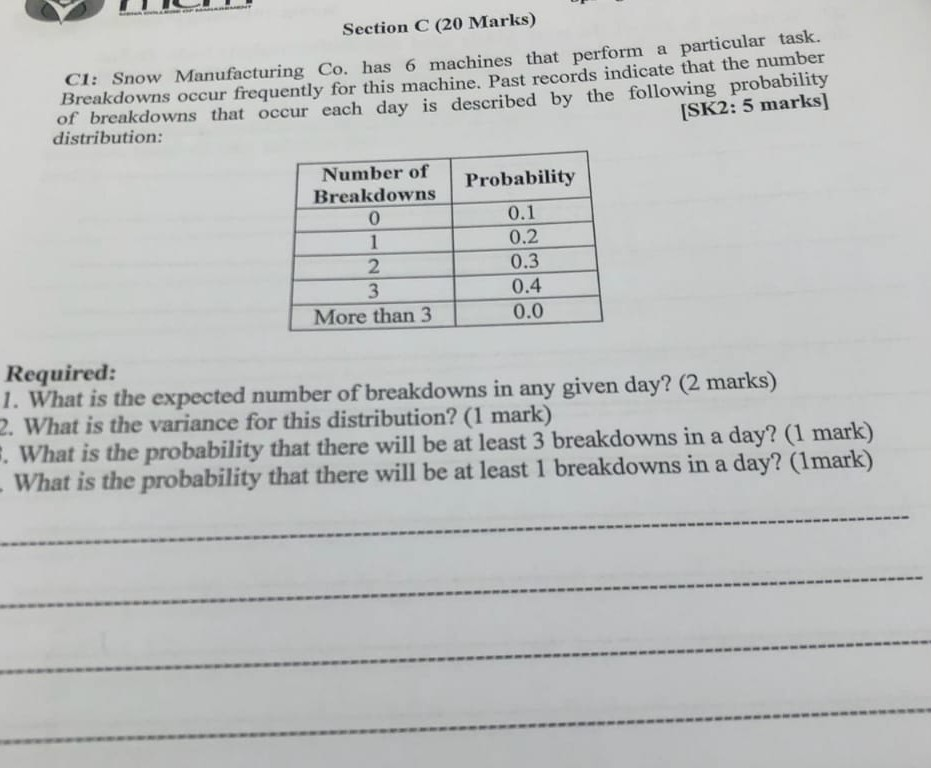 Solved Section C (20 Marks) CI: Snow Manufacturing Co. has 6 | Chegg.com