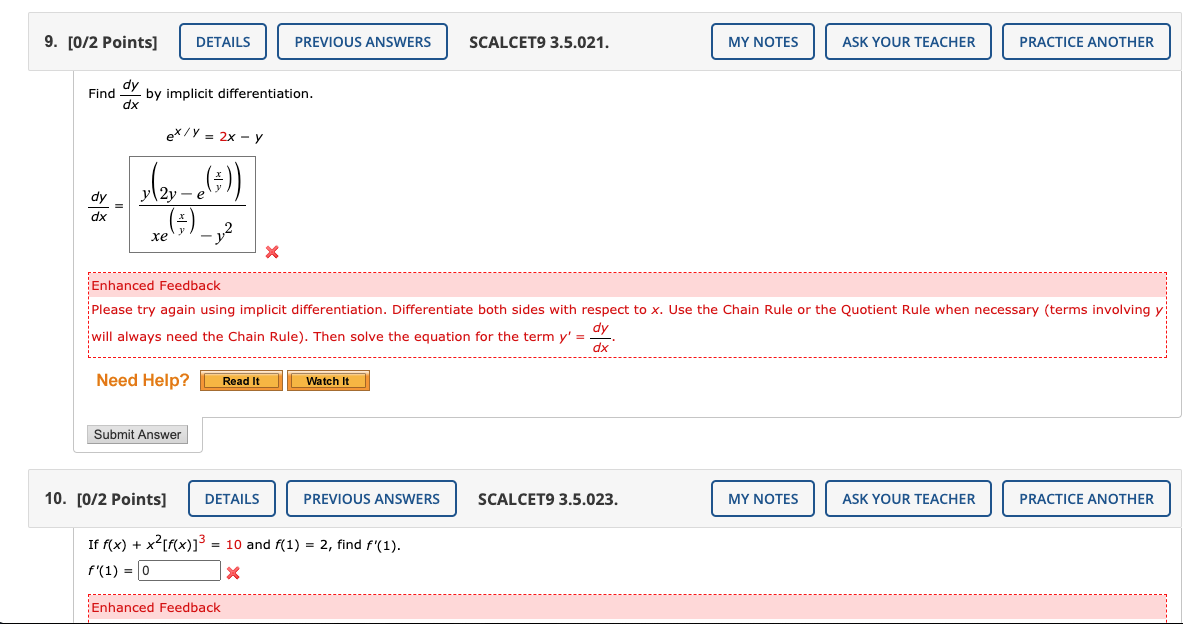Solved 9. [0/2 Points] DETAILS PREVIOUS ANSWERS SCALCET9 | Chegg.com
