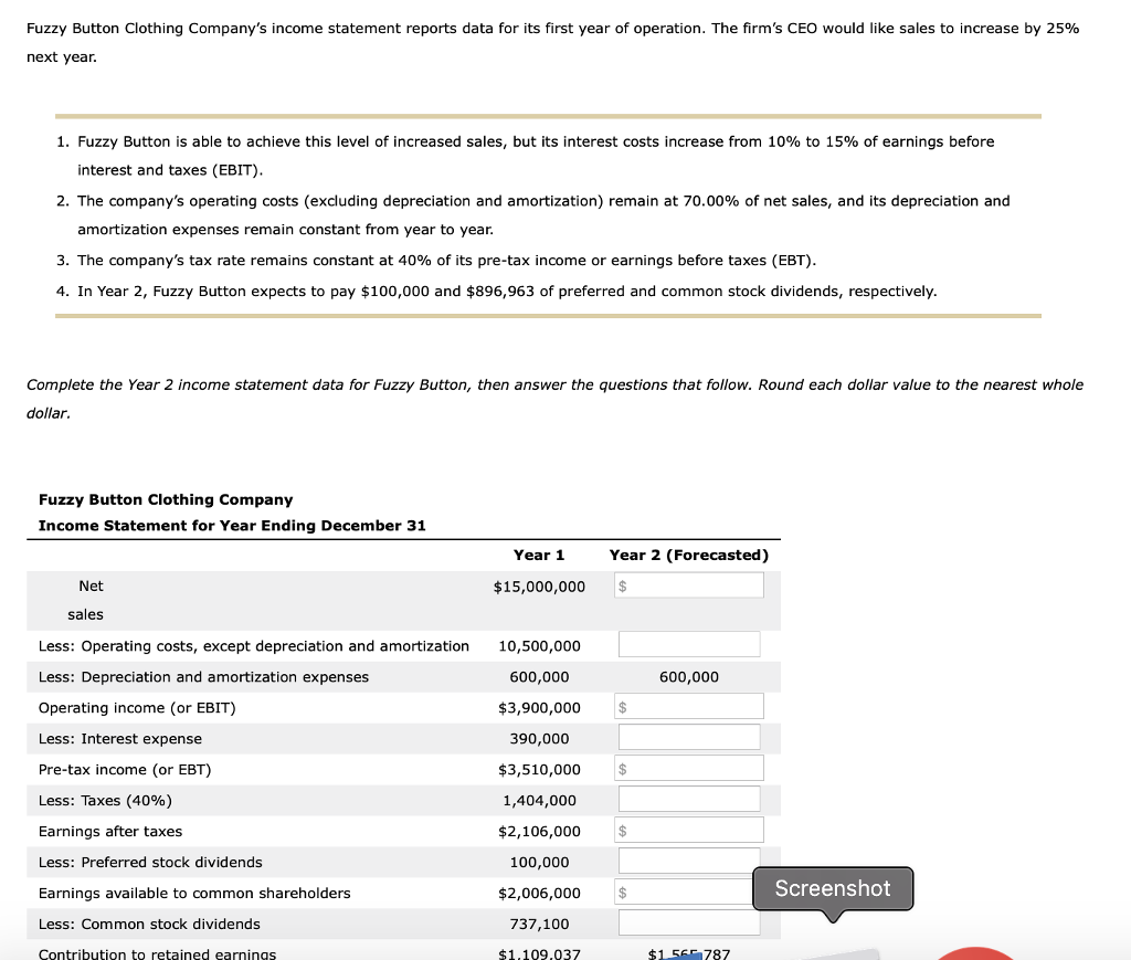 Solved Fuzzy Button Clothing Company's income statement | Chegg.com