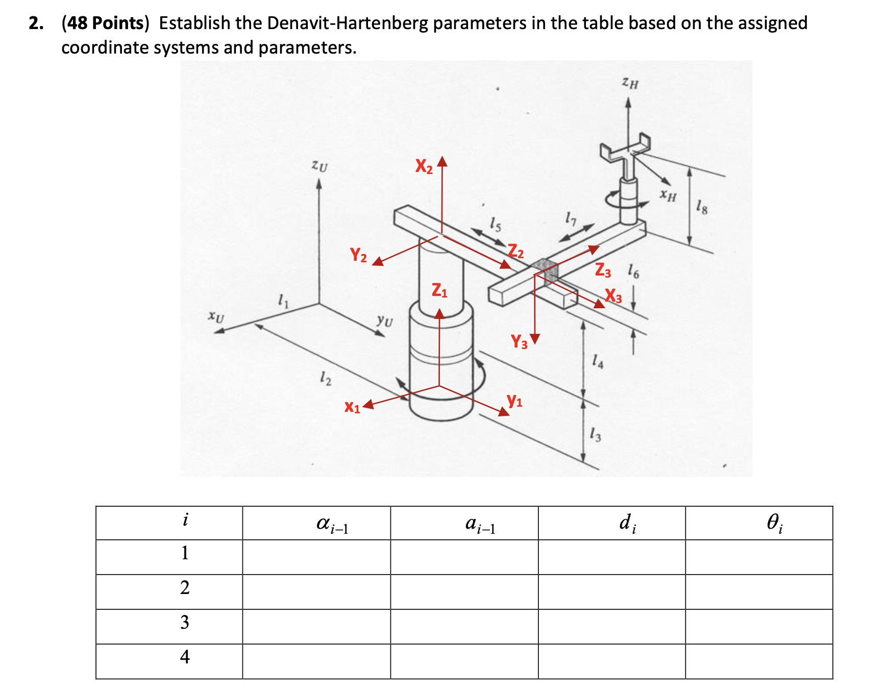 Solved 2. (48 Points) Establish the Denavit-Hartenberg | Chegg.com