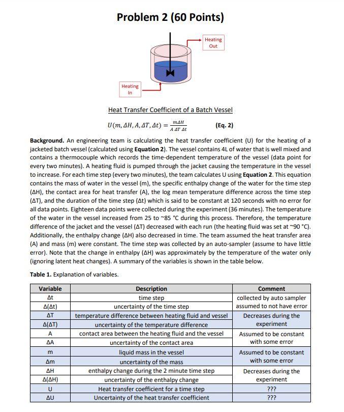 Solved Problem 2 (60 Points) Heat Transfer Coefficient of a | Chegg.com