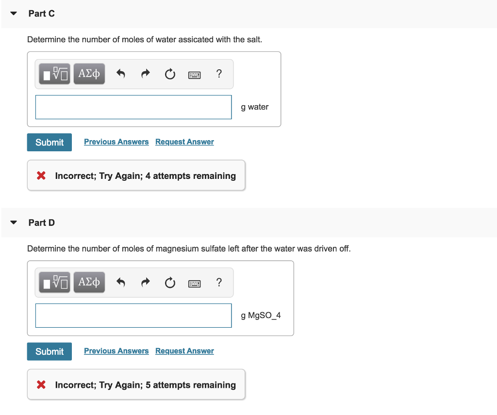 Solved Moles and Chemical Formulas Experiment Moles and | Chegg.com
