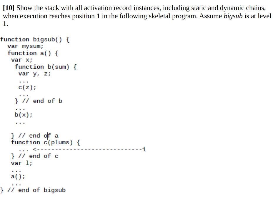 Solved [10] Show the stack with all activation record | Chegg.com