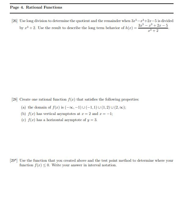 Solved Page 4. Rational Functions 26] Use long division to | Chegg.com