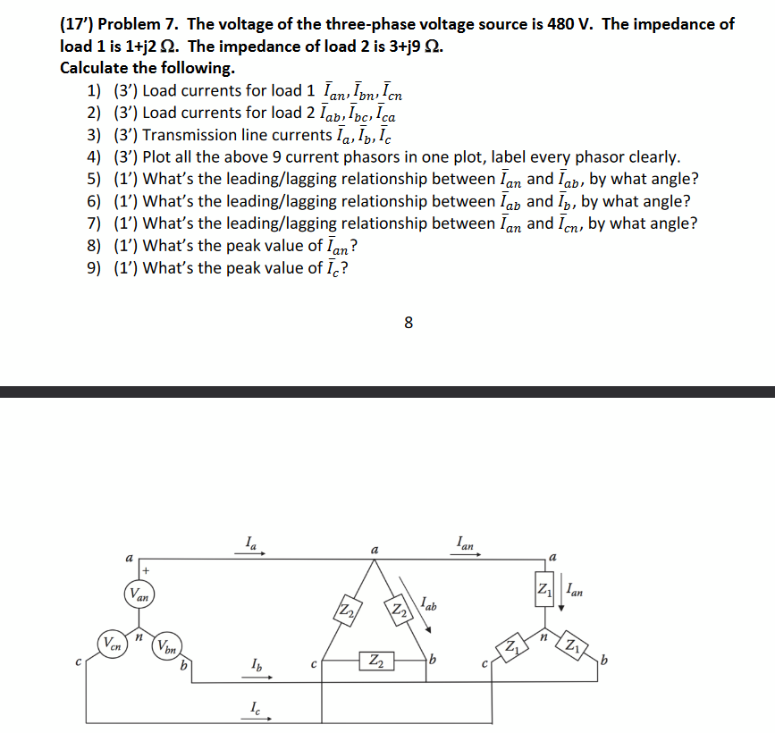 Solved (17') Problem 7. The voltage of the three-phase | Chegg.com