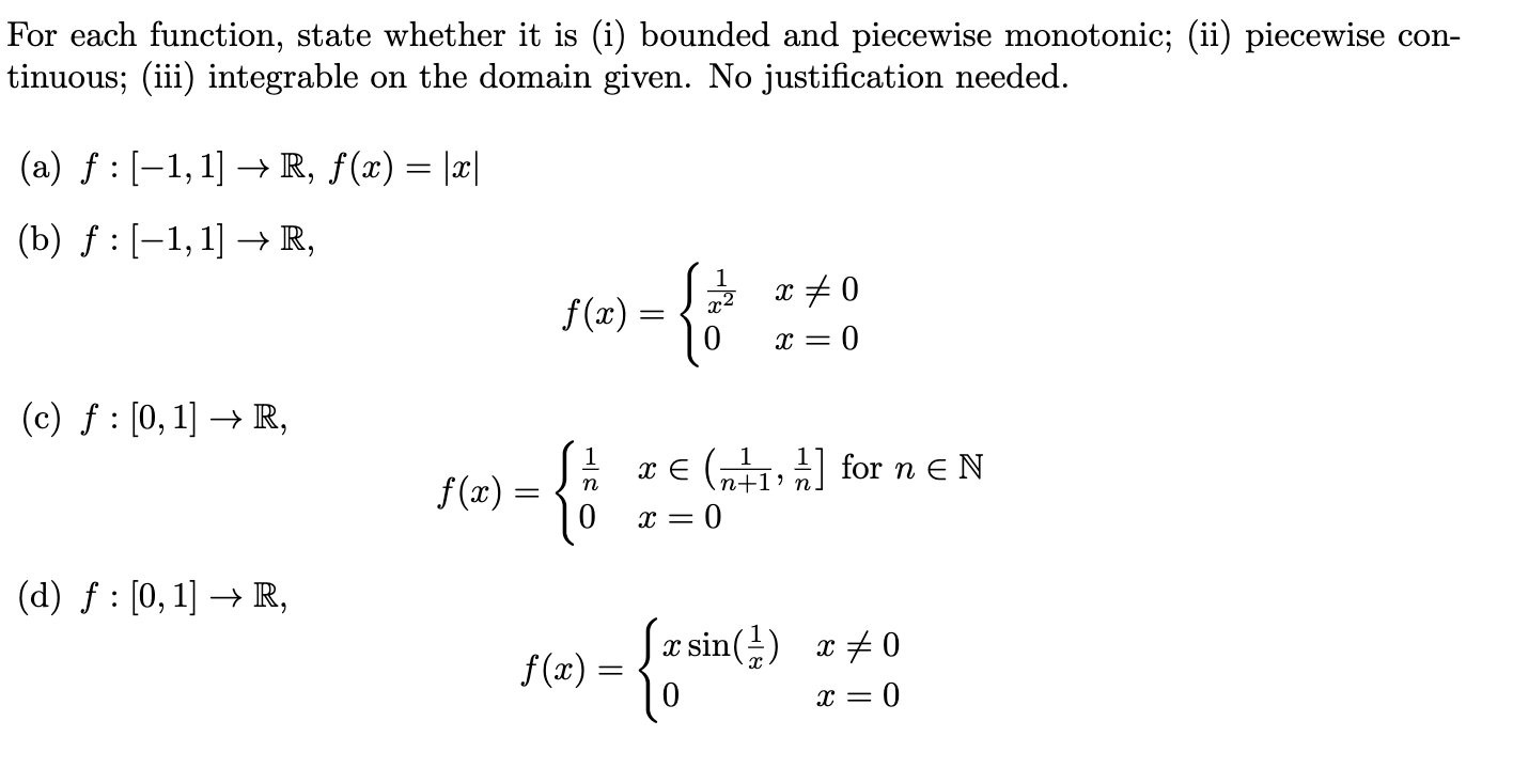 Solved For each function, state whether it is (i) bounded | Chegg.com