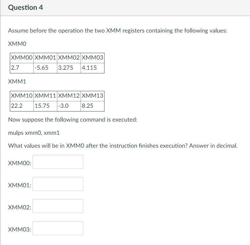 Solved Question4 Assume before the operation the two XMM | Chegg.com