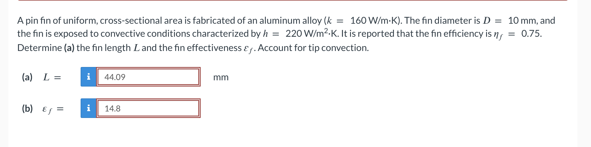 Solved A pin fin of uniform, cross-sectional area is | Chegg.com