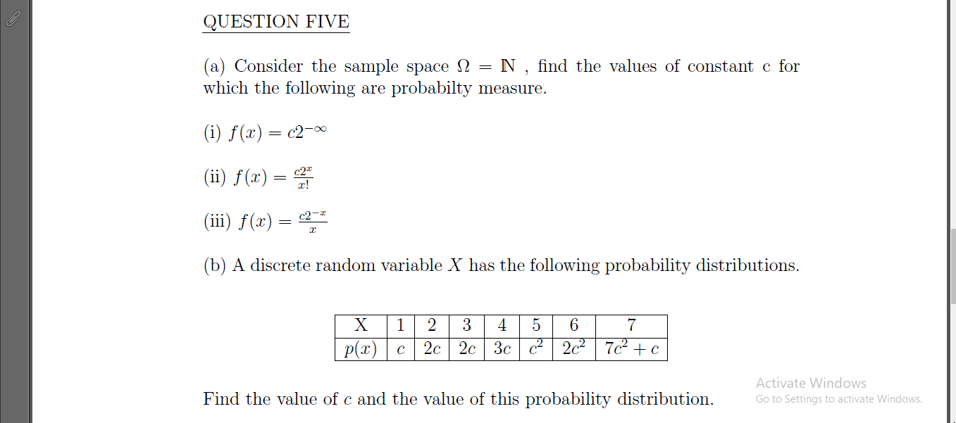 Solved (a) Consider the sample space Ω=N, find the values of | Chegg.com
