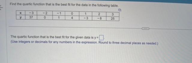 Solved Find the quartic function that is the best fit for | Chegg.com