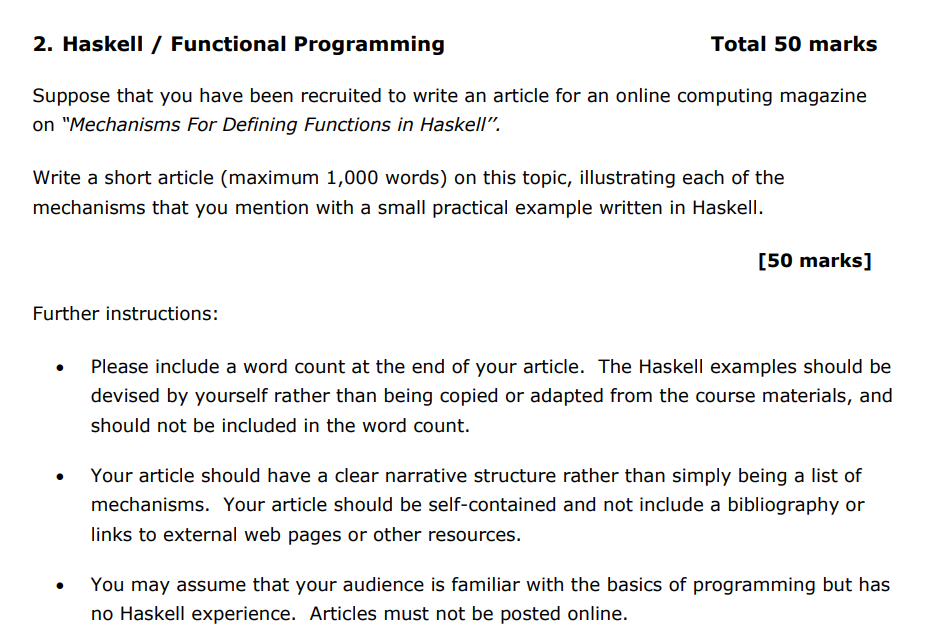Solved 2. Haskell / Functional Programming Total 50 marks | Chegg.com