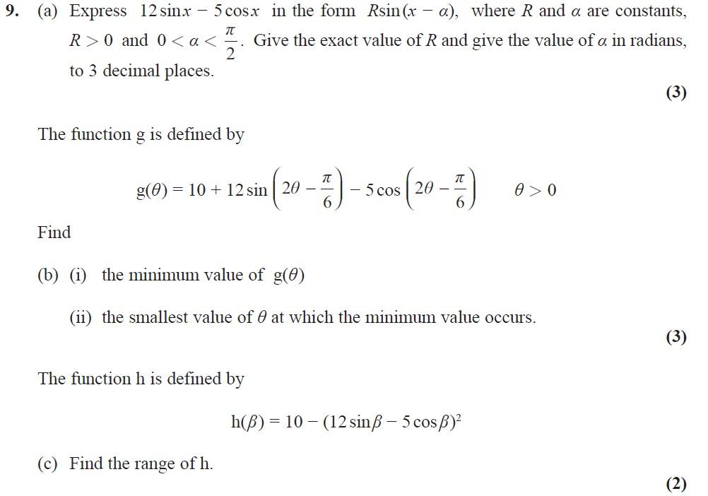 Solved 9. (a) Express 12 sinx 5 cosx in the form Rsin (x - | Chegg.com