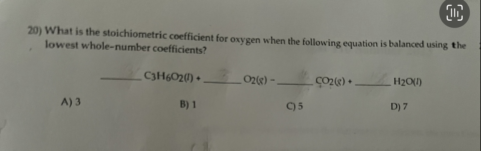 20) What is the stoichiometric coefficient for oxygen | Chegg.com