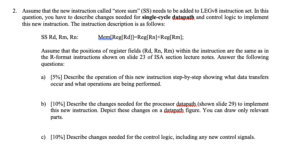 Solved Assume that the new instruction called "store sum" | Chegg.com
