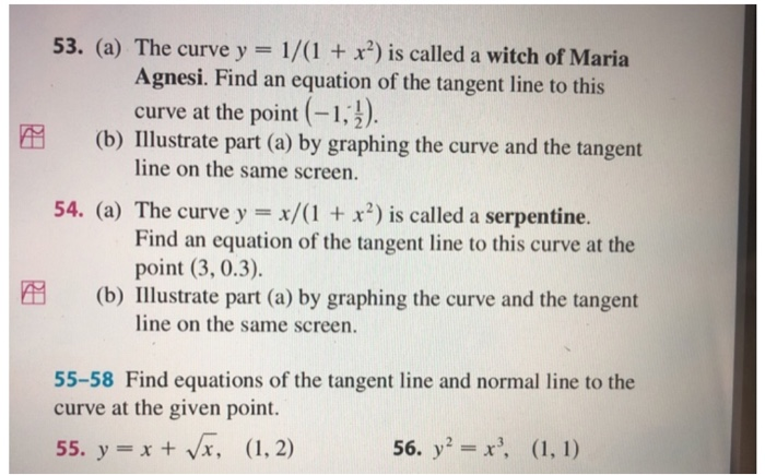 Solved 53. (a) The curve y 1/(1 + ) is called a witch of | Chegg.com