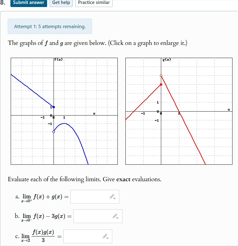 Solved Attempt 1: 5 ﻿attempts remaining.The graphs of f ﻿and | Chegg.com
