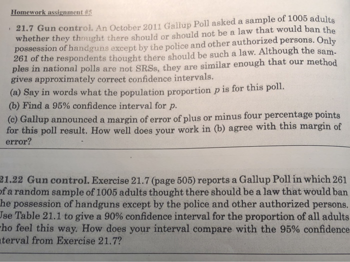 Solved Homework assignment #5 21.7 Gun control. An October | Chegg.com