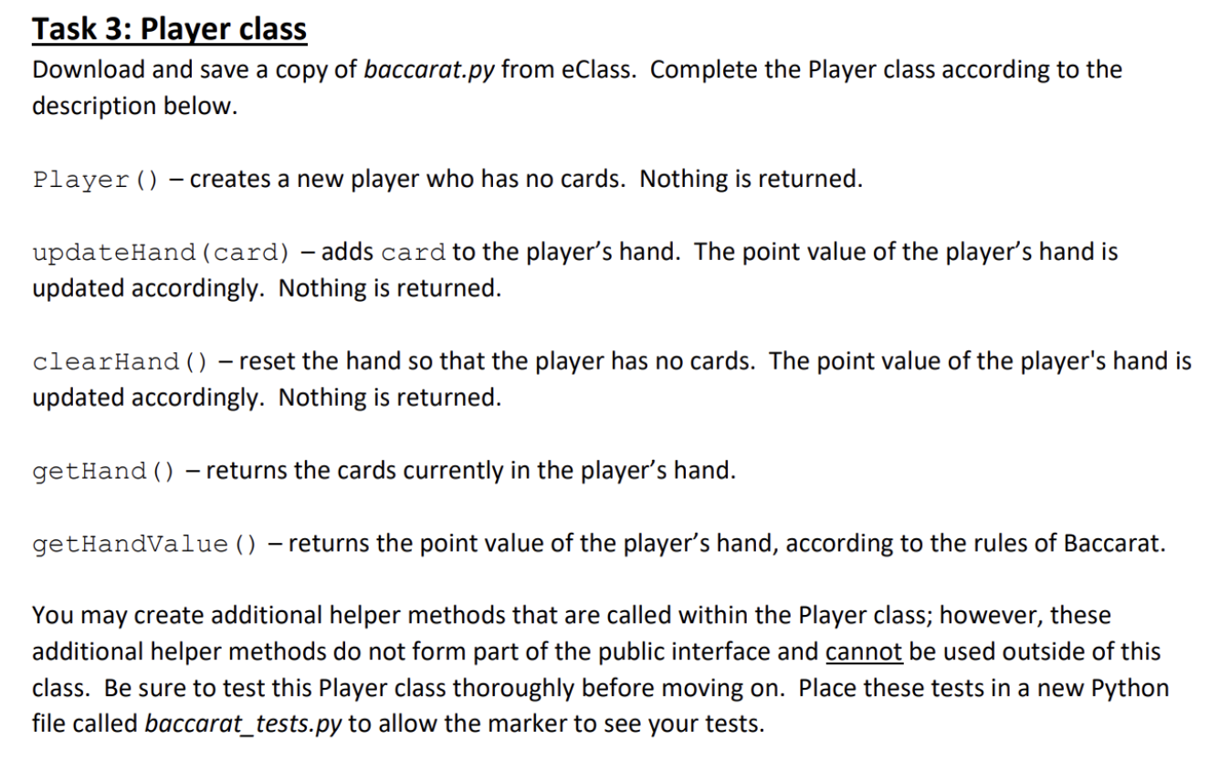 Solved Task 3: Player class Download and save a copy of | Chegg.com