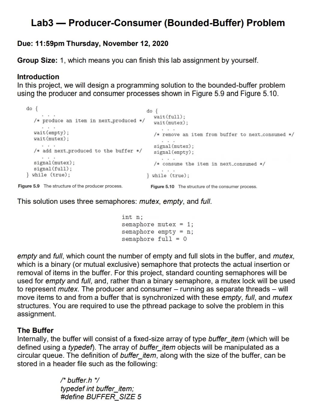 Lab3 — Producer Consumer Bounded Buffer Problem 