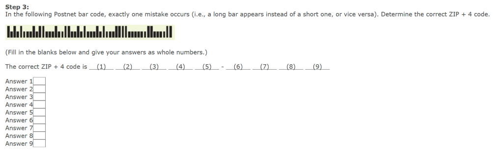 Solved 12. Step 1: In the following Postnet bar code, | Chegg.com