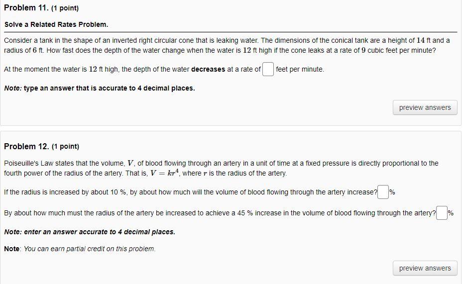 Solved Problem 11. (1 point) Solve a Related Rates Problem. | Chegg.com