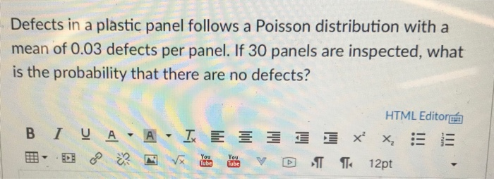 Solved Defects in a plastic panel follows a Poisson | Chegg.com