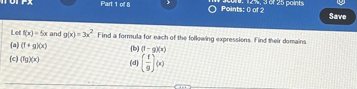 Solved Let f(x)=5x and g(x)=3x2. Find a formula for each of | Chegg.com