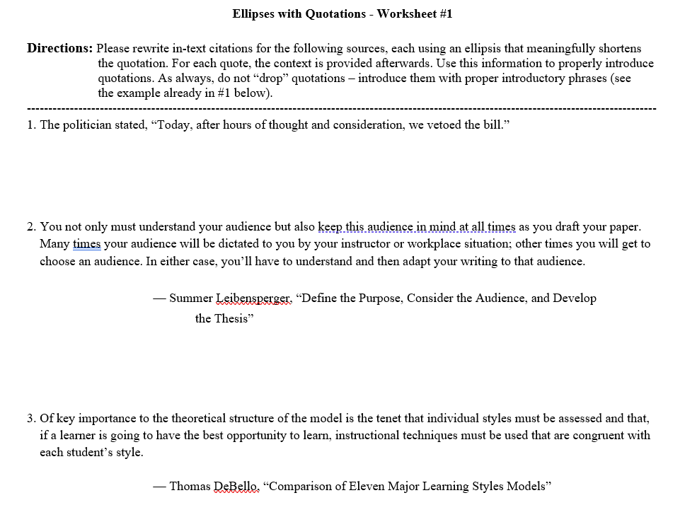 Ellipses With Quotations Overview Worksheet 1 Chegg