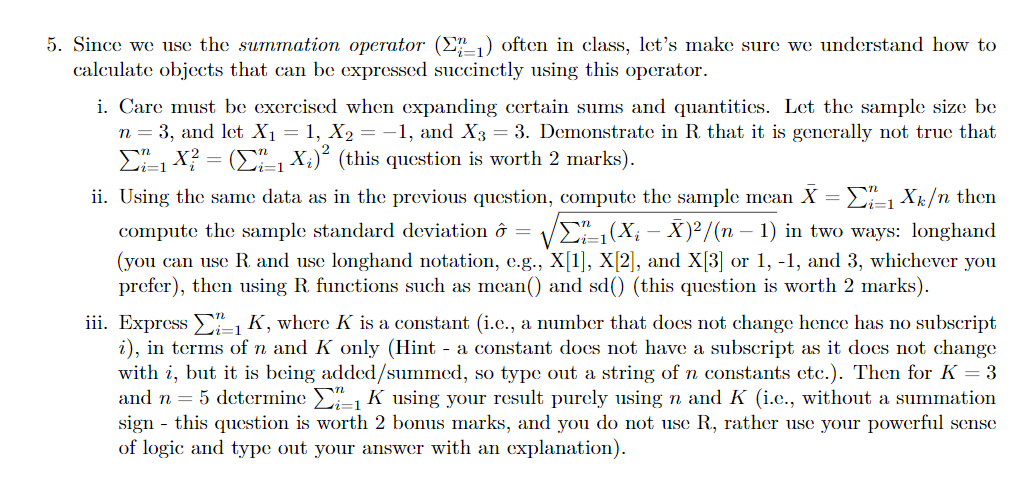 Solved 5. Since we use the summation operator (21) often in | Chegg.com