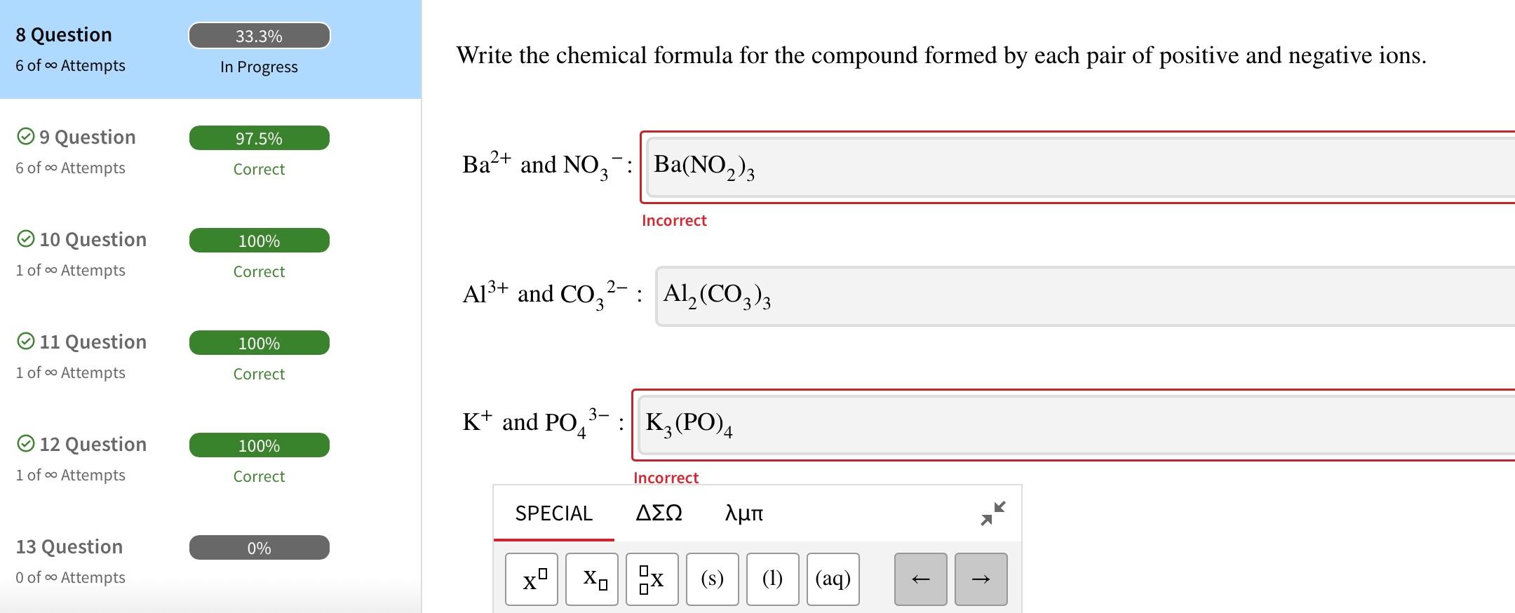 Solved 33.3% 8 Question 6 of Attempts Write the chemical | Chegg.com