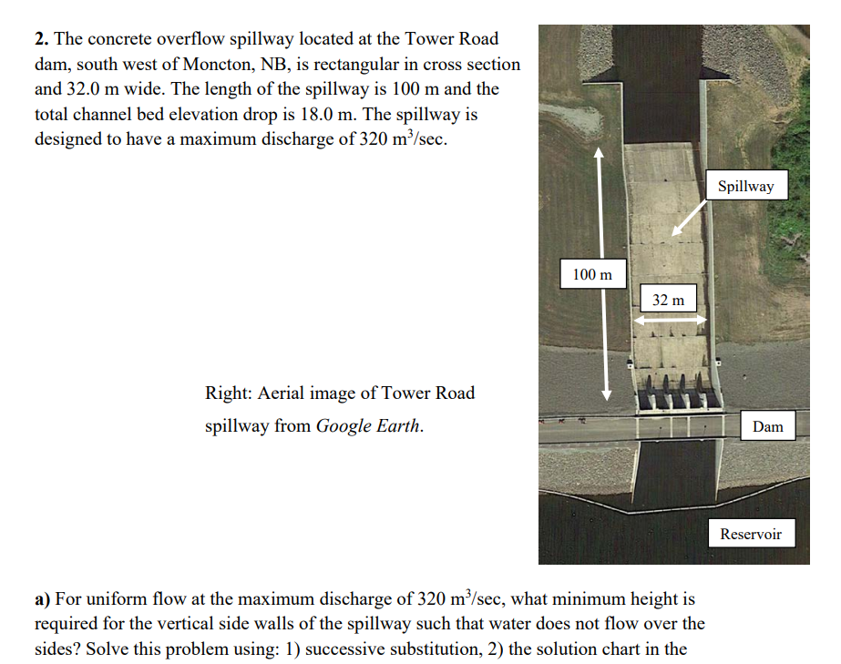 Solved 2. The concrete overflow spillway located at the | Chegg.com
