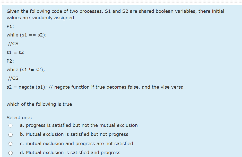 Solved Given the following code of two processes. S1 ﻿and S2 | Chegg.com