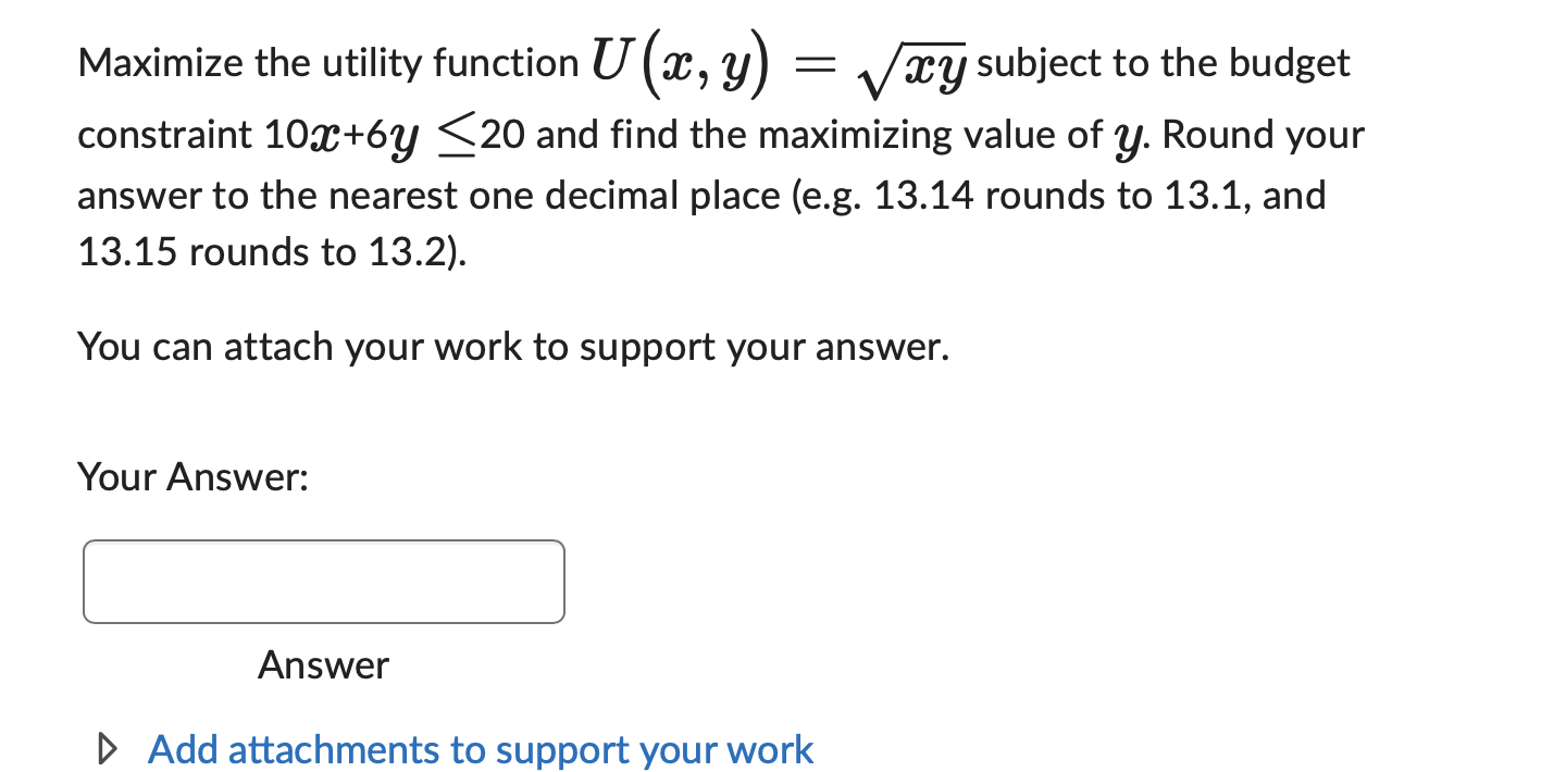 Solved Maximize the utility function U(x,y)=xy subject to | Chegg.com