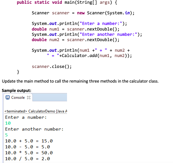 Solved Create a Calculator class in the com.day1.practice3 | Chegg.com