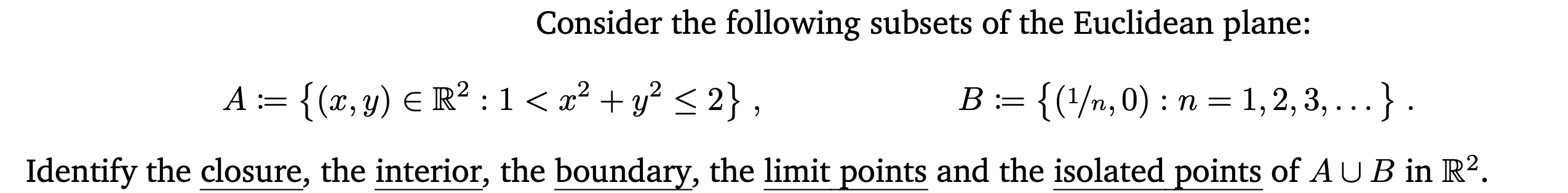 Solved Consider the following subsets of the Euclidean | Chegg.com