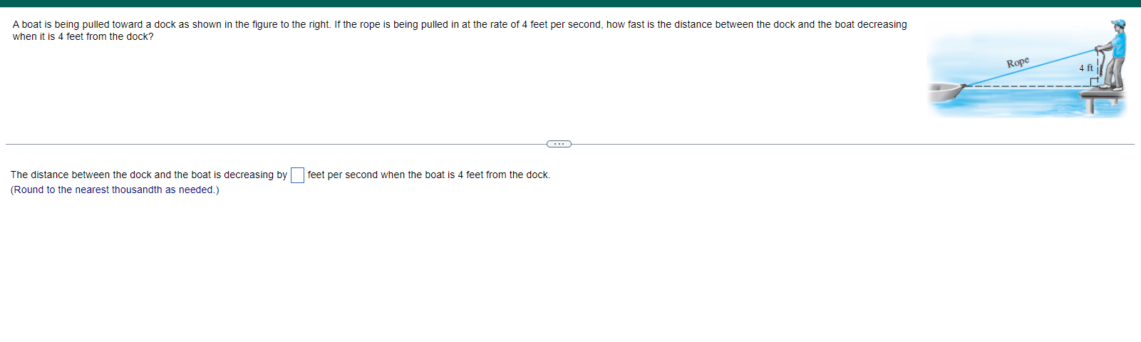 Solved when it is 4 ﻿feet from the dock?The distance between | Chegg.com