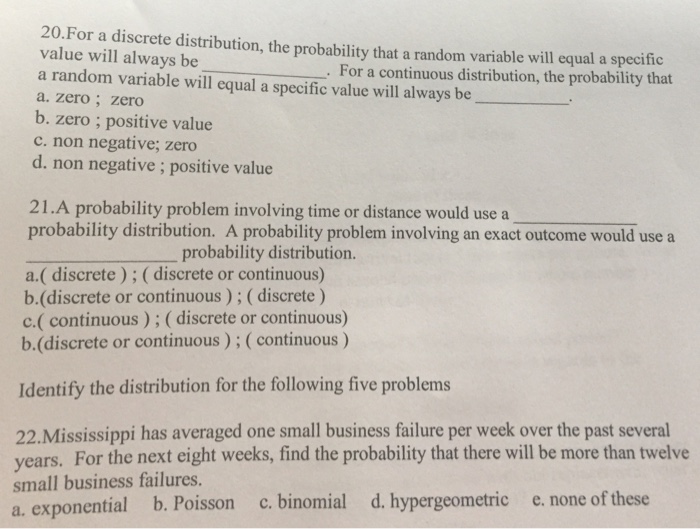 Solved For a discrete distribution, the probability that a | Chegg.com